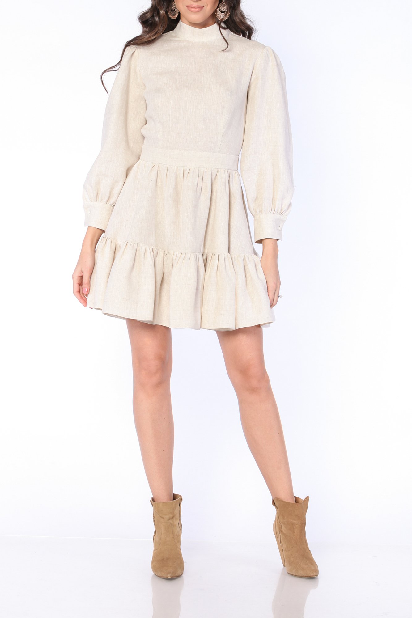 CARLA PURO LINO ROCHIE MINI CU GULER INALT SI VOLANE | TGH Fashion