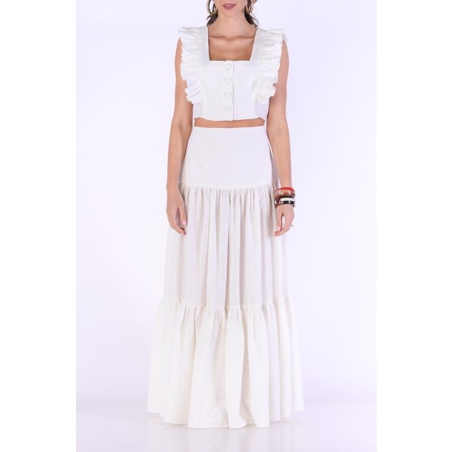 CARLA PURO LINO FUSTA MAXI CU VOLANE | TGH Fashion